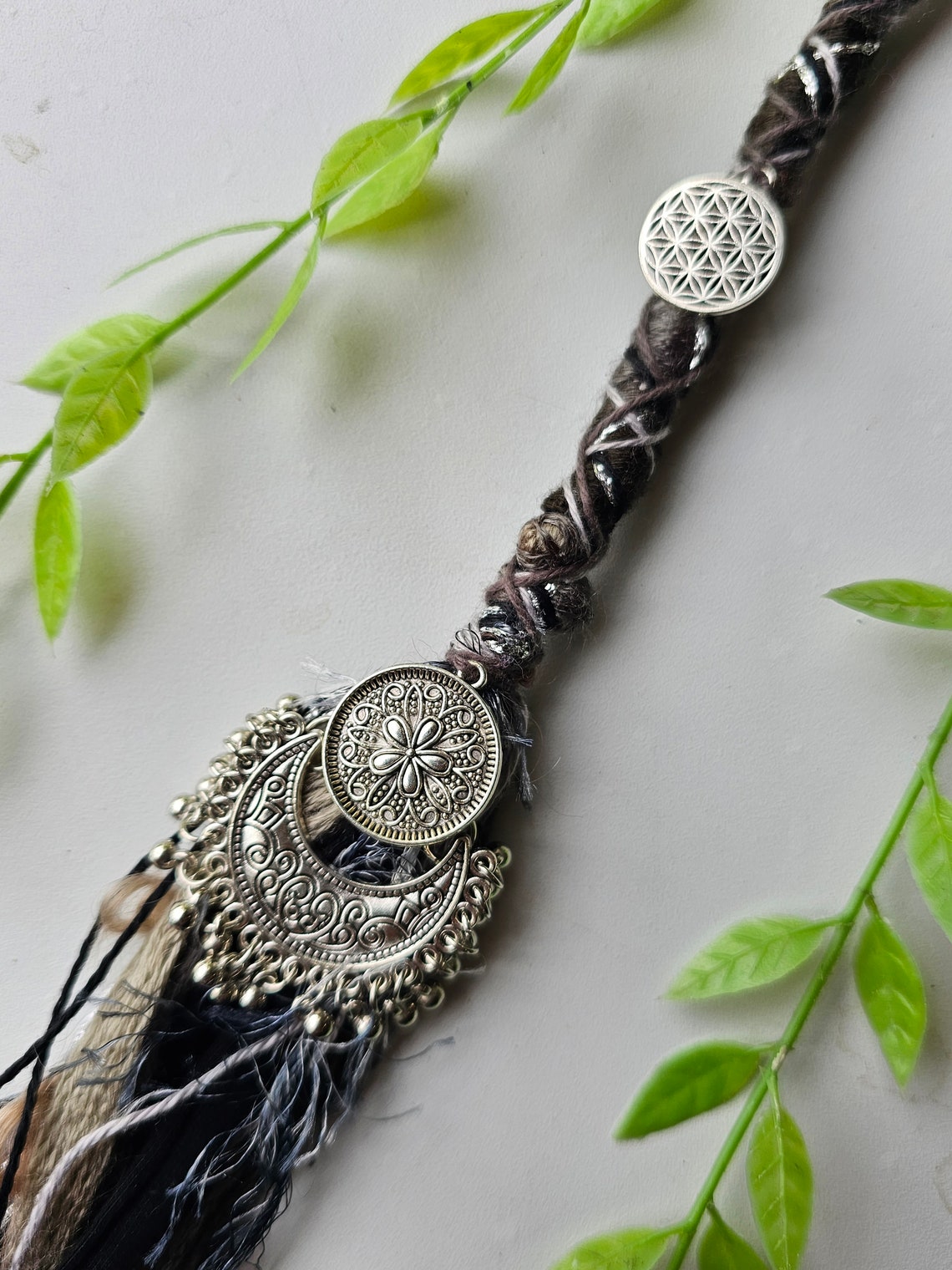 Gothic Bohemian Hair Wrap Extension With Filigree, Leaf and Sacred ...