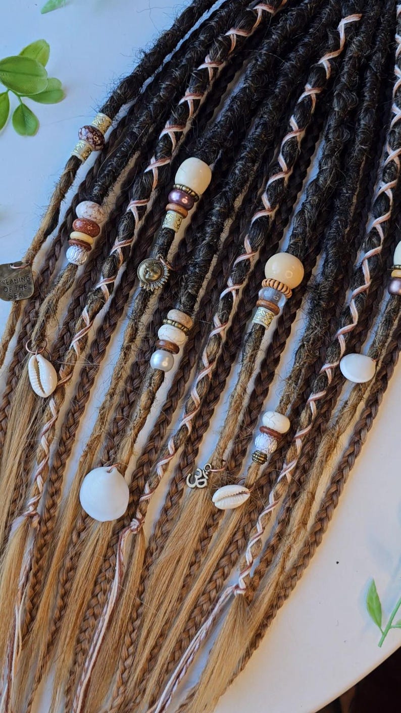 20 18inch Brown Ombre Dreadlock and Braid Extension Pony, Seashells ...
