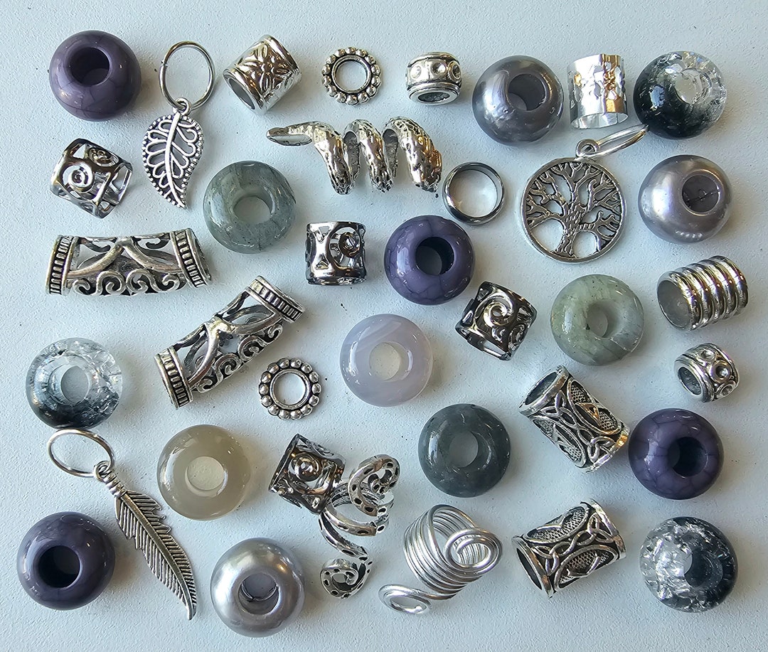 36 X Shades of Gray Dread Bead Pack With Serpent, Runes, Spirals, Beads ...