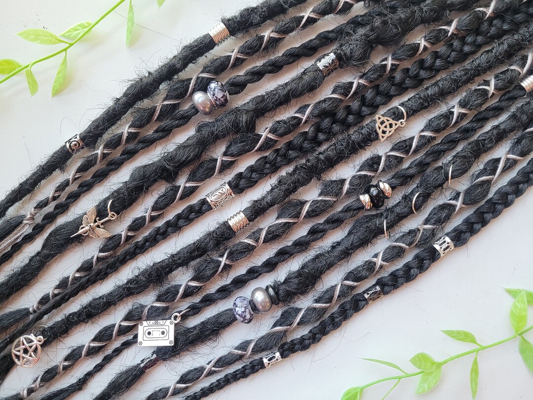Long Black Goth Viking Dreadlock Extensions Crystals (12 X 20-22 Inch ...
