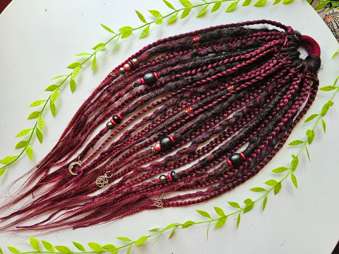 22 18inch Black & Red Dreadlock and Braid Extension Pony, Onyx and ...