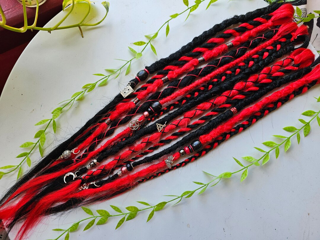 12 22-24 Inch Goth Style Red and Black Dreadlock Extensions. Braid ...