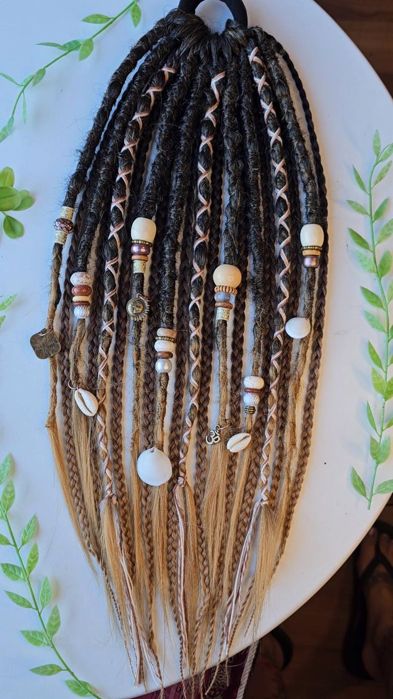 20 18inch Brown Ombre Dreadlock and Braid Extension Pony, Seashells ...