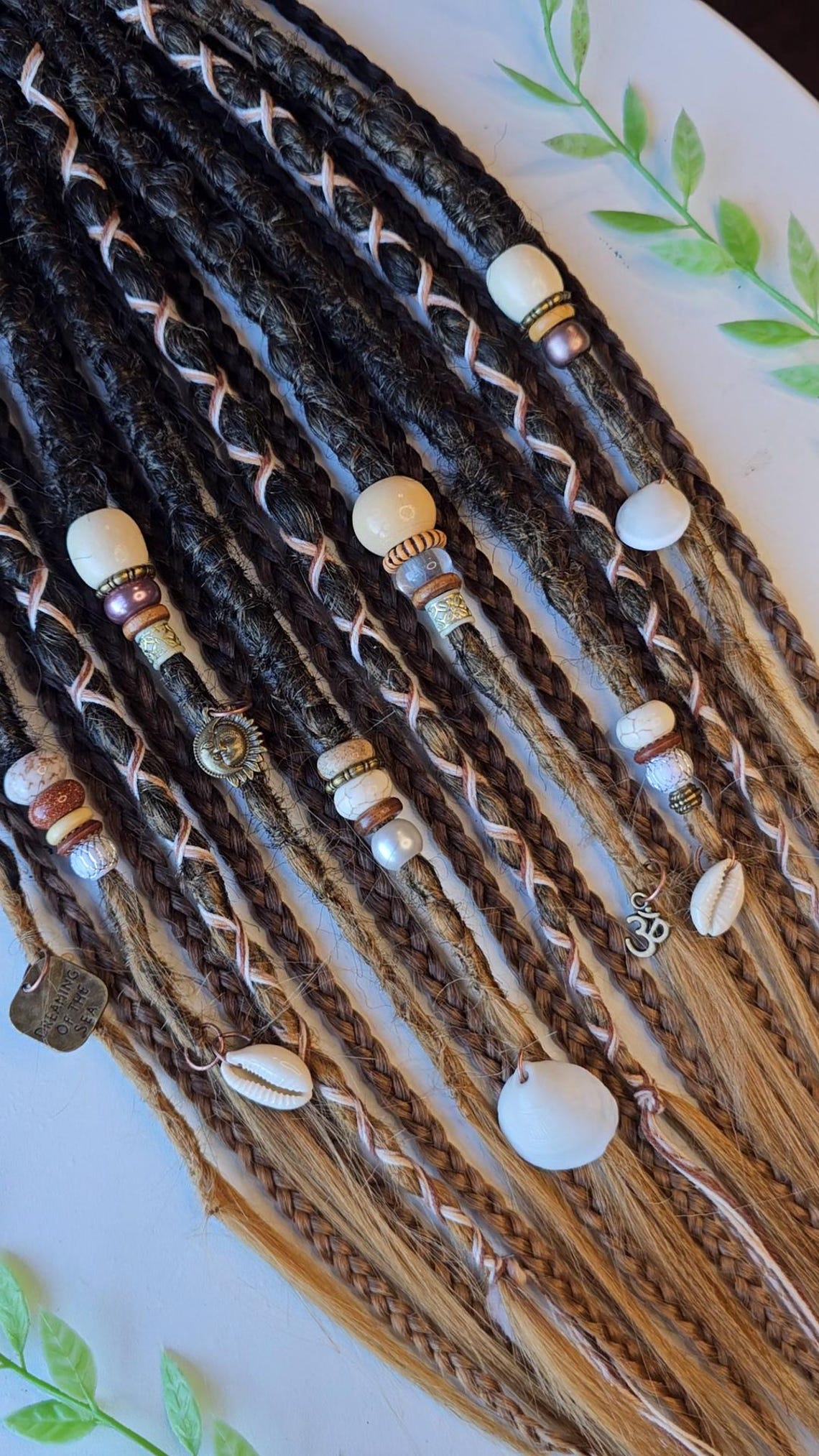 20 18inch Brown Ombre Dreadlock and Braid Extension Pony, Seashells ...