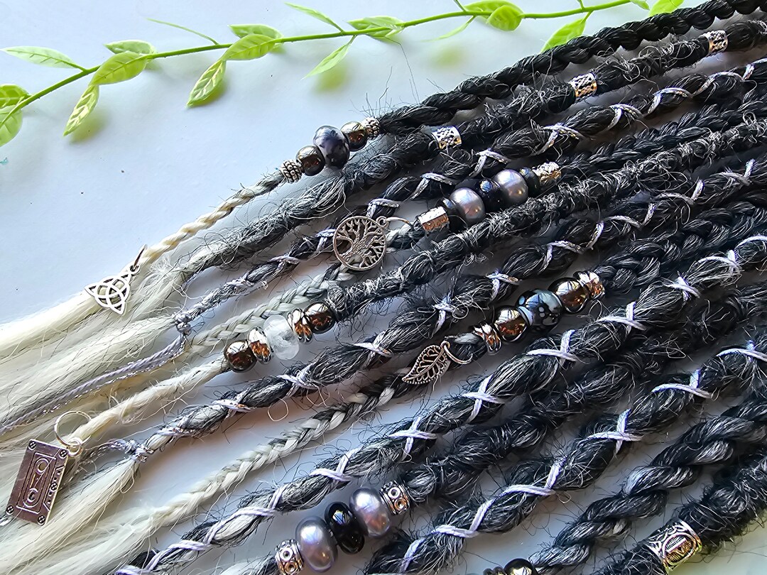 12 Long Black, Grey, White Ombre Goth Viking Dreadlock Extensions ...