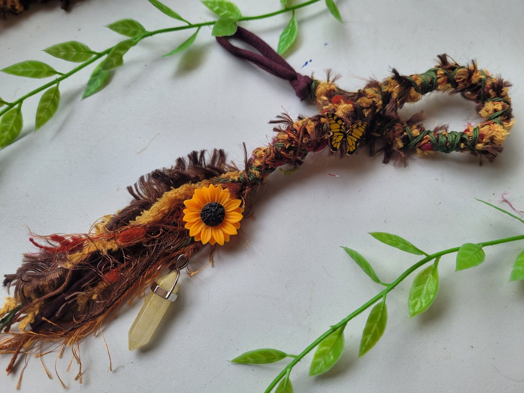 Sunflower and Honey Jade Crystal Hair Wrap, Fairy Lock Dread Extension ...