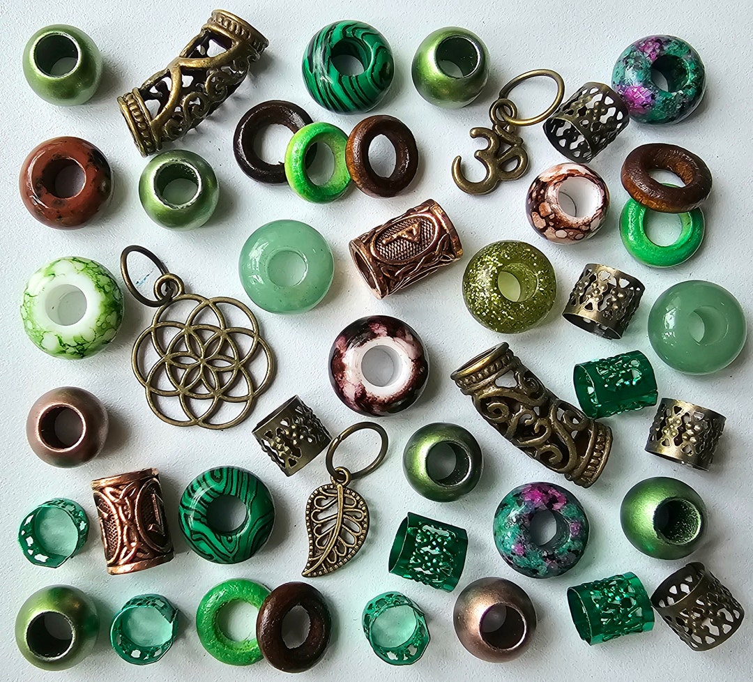 42 Crystal, Green & Bronze Dreadlock Bead Pack With Aventurine ...