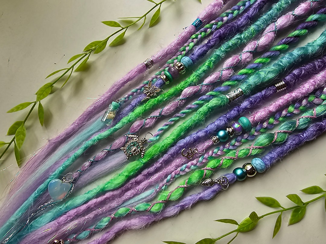 Mermaid Colour Long Dreadlock Extensions With Opalite and Amethyst ...