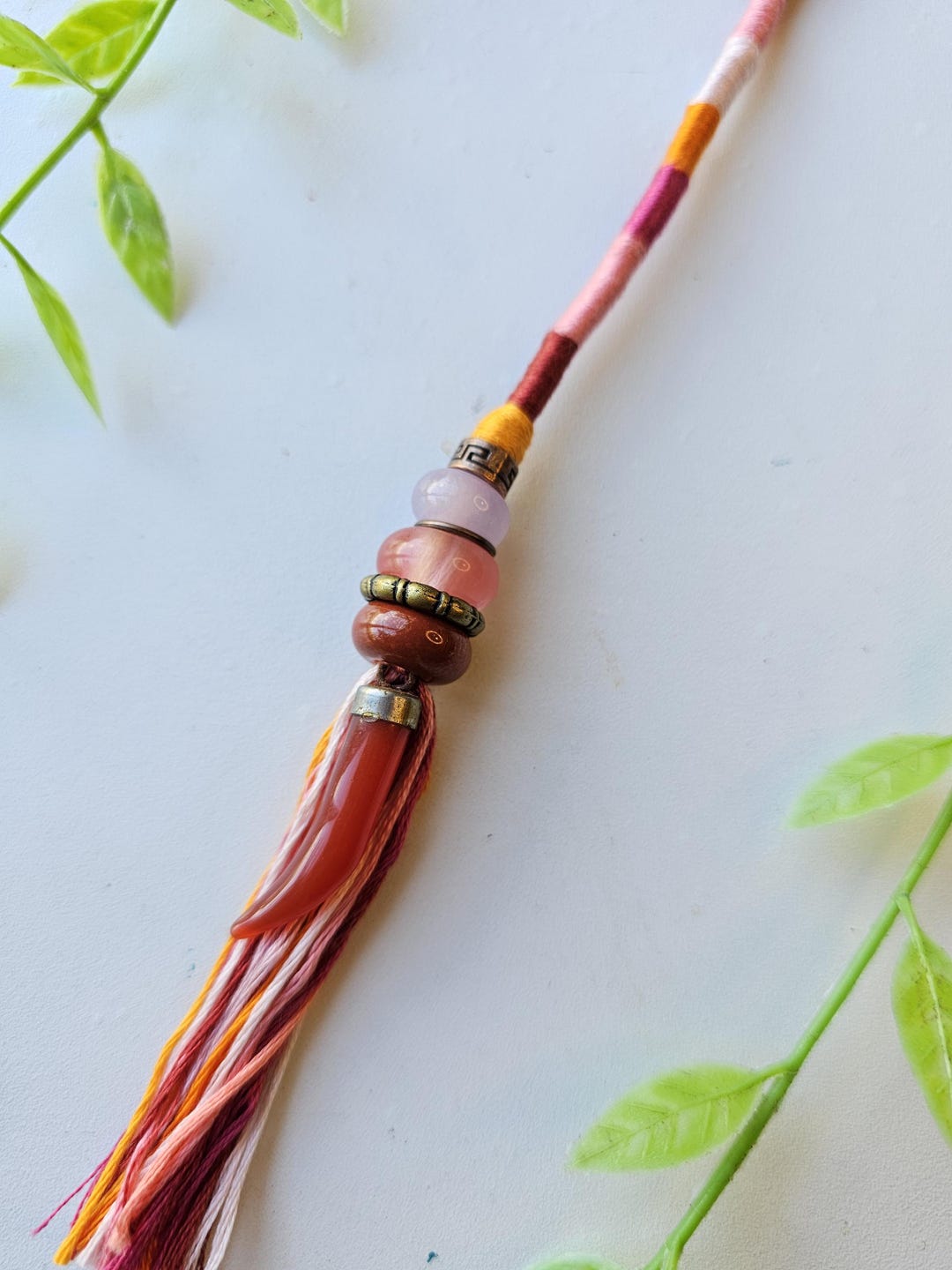 Carnelian Chilli & Mixed Crystal Hair Wrap Extension. Rose Quartz ...