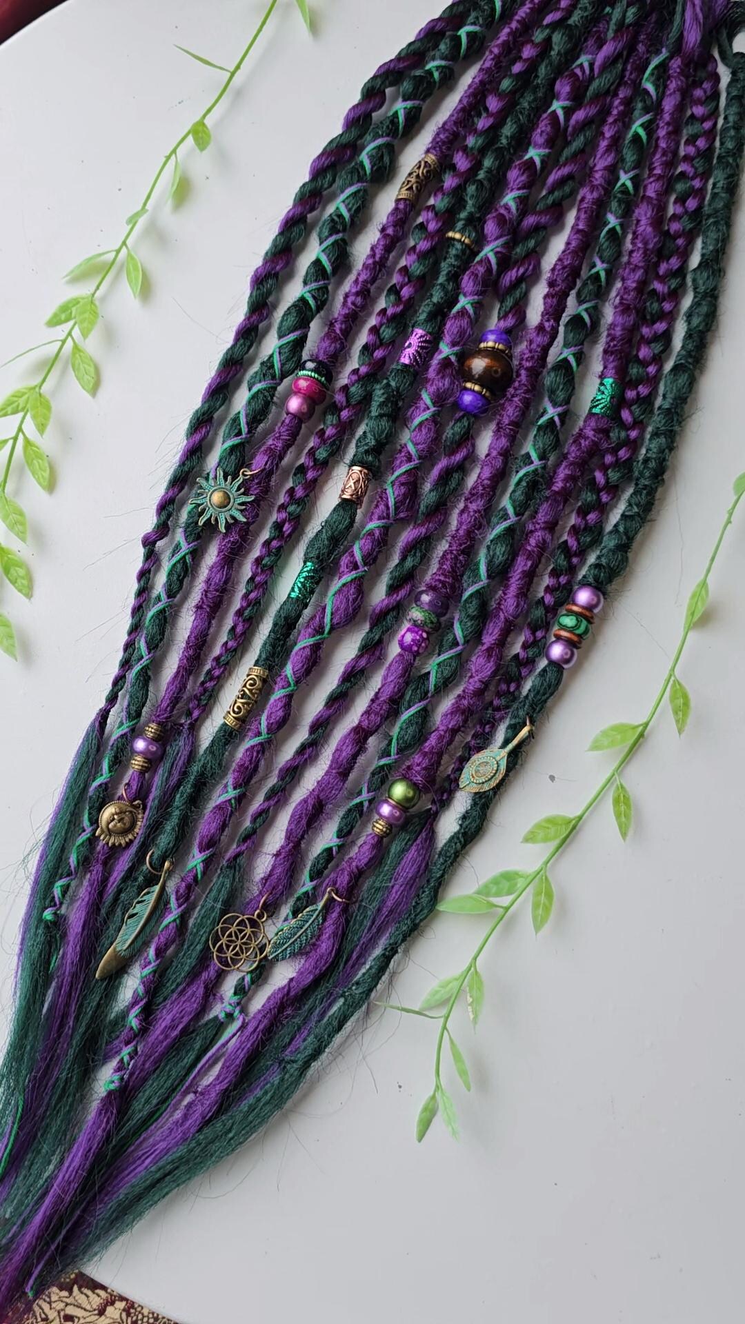 Long Dark Mermaid, Dark Green & Purple Dreadlock Extensions W Crystals ...