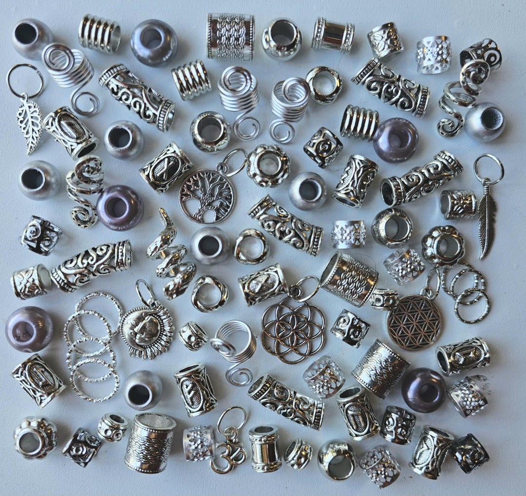88 X Silver Dread Bead Pack With Serpent, Runes, Spirals, Beads & Cuffs ...