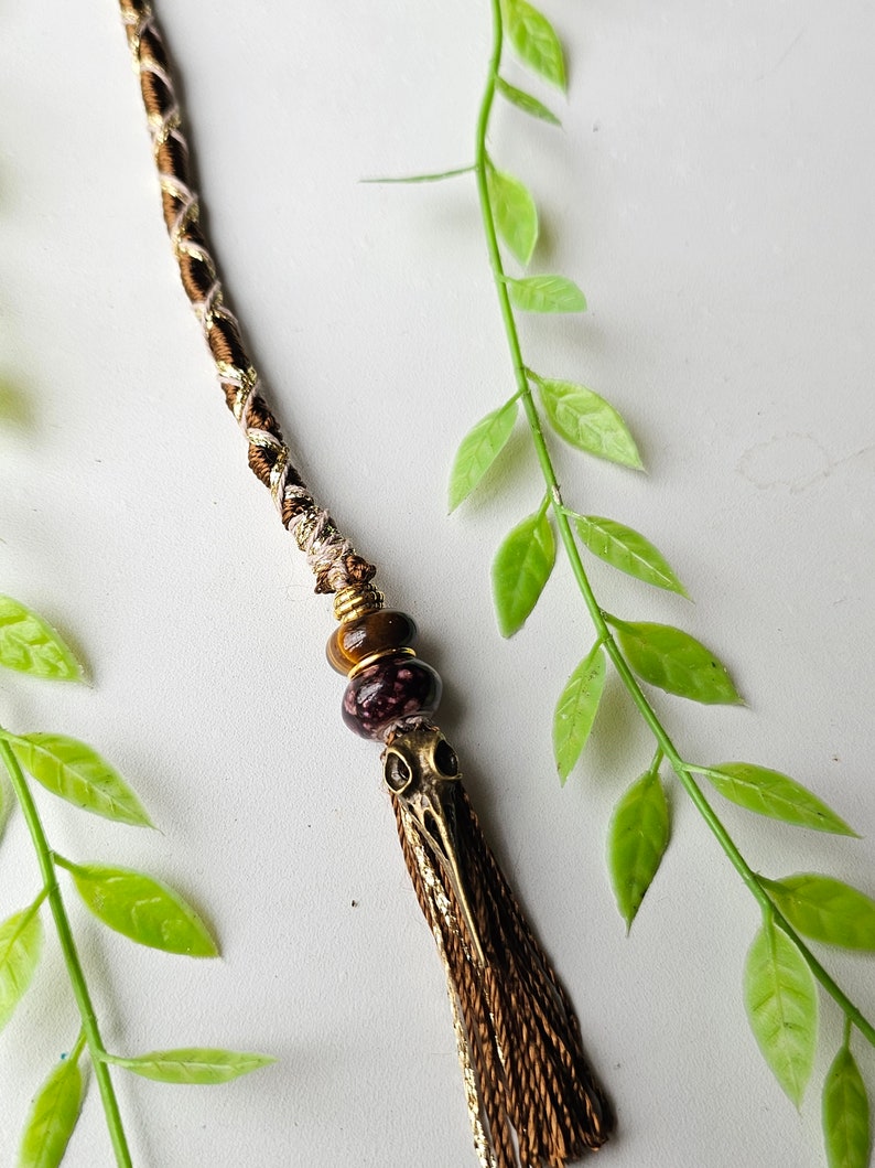 Viking Style Raven Bird Skull Pagan Hair Wrap, With Tigers Eye Crystal ...