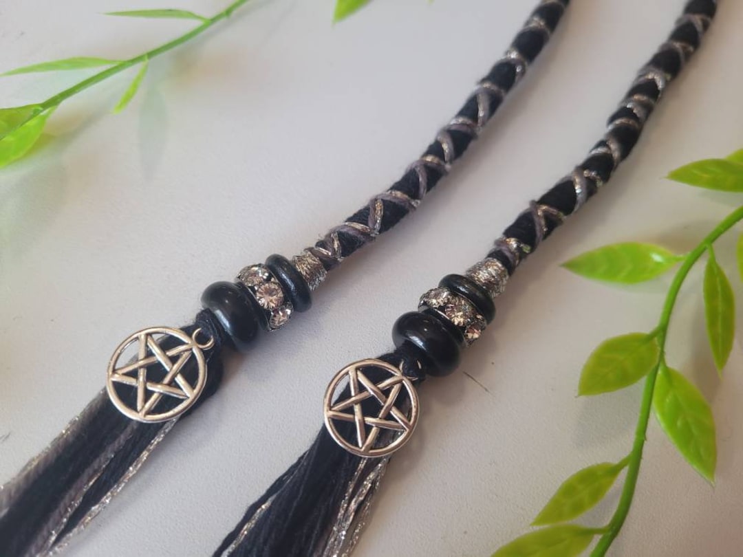 Witchy, Pagan Onyx and Pentagram Pentacle Hair Wrap Extension in Black ...