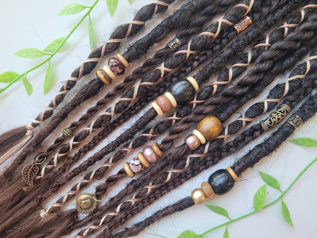 Mid Length Ombre Dreadlock Extensions With Crystals. Dark Brown Boho ...