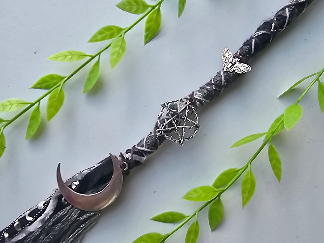 Pentagram, Moon & Death Moth Gothic Hair Wrap Extension. Grey and Black ...