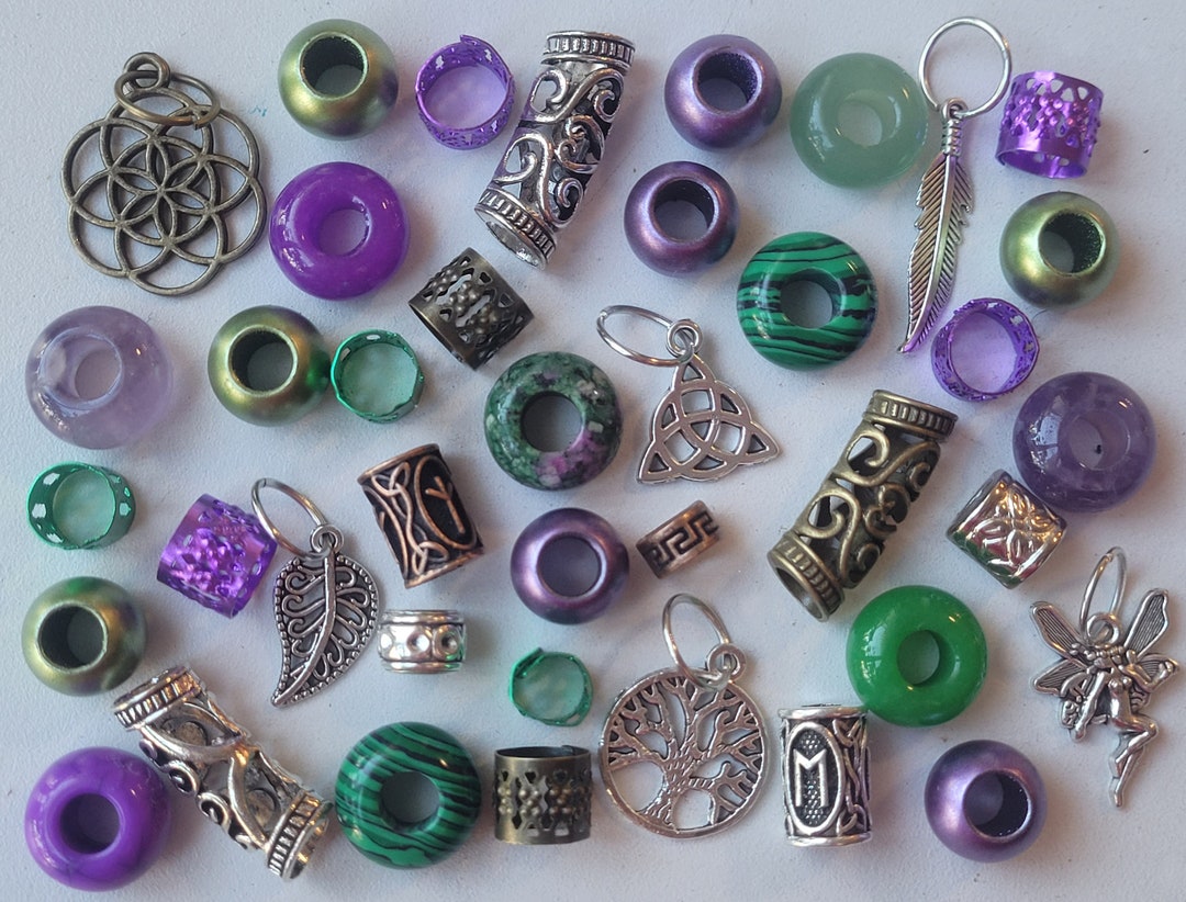Forest Fae 40 X Gemstone & Mixed Dread Bead Pack. Cuffs, Charms and ...