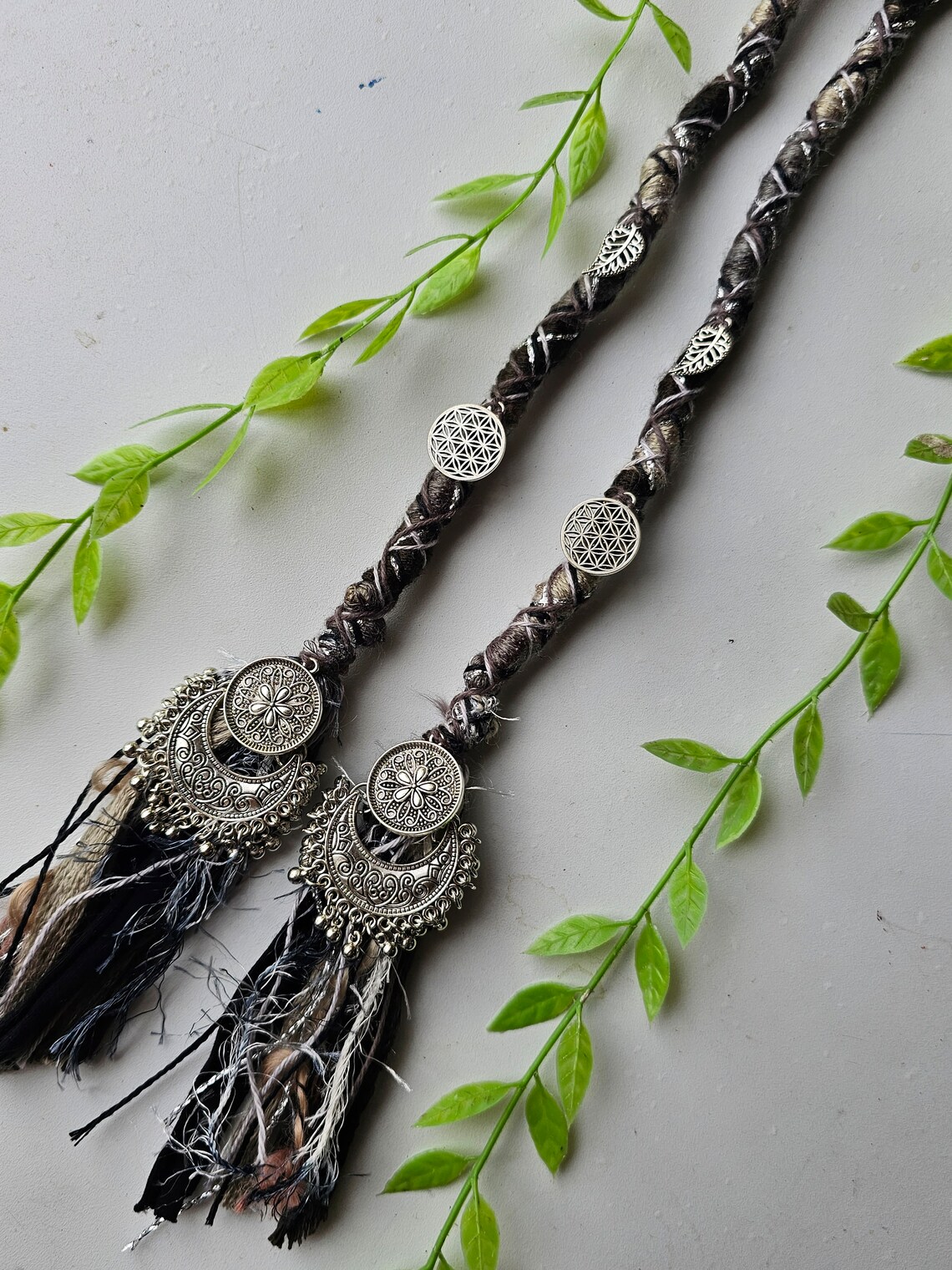 Gothic Bohemian Hair Wrap Extension With Filigree, Leaf and Sacred ...