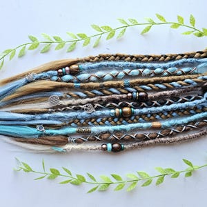 Mid Length Brown Ombre & Blue Dreadlock Extensions. Mixed Crystal Boho ...