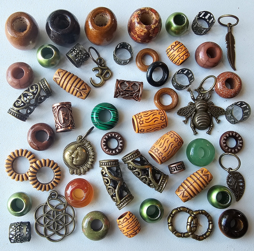 Earthy, 50 Dread Bead Pack With Crystal Gemstones, Beads, Cuffs, Runes ...