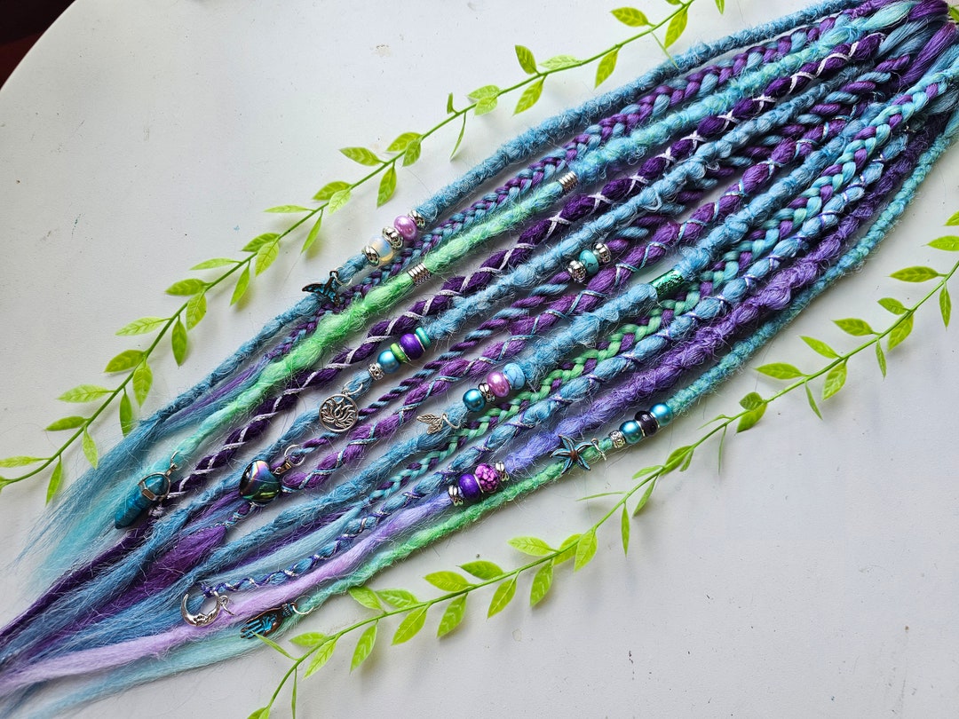 12 X Long Mermaid Colour Dreadlock Extensions. Amethyst, Opalite ...