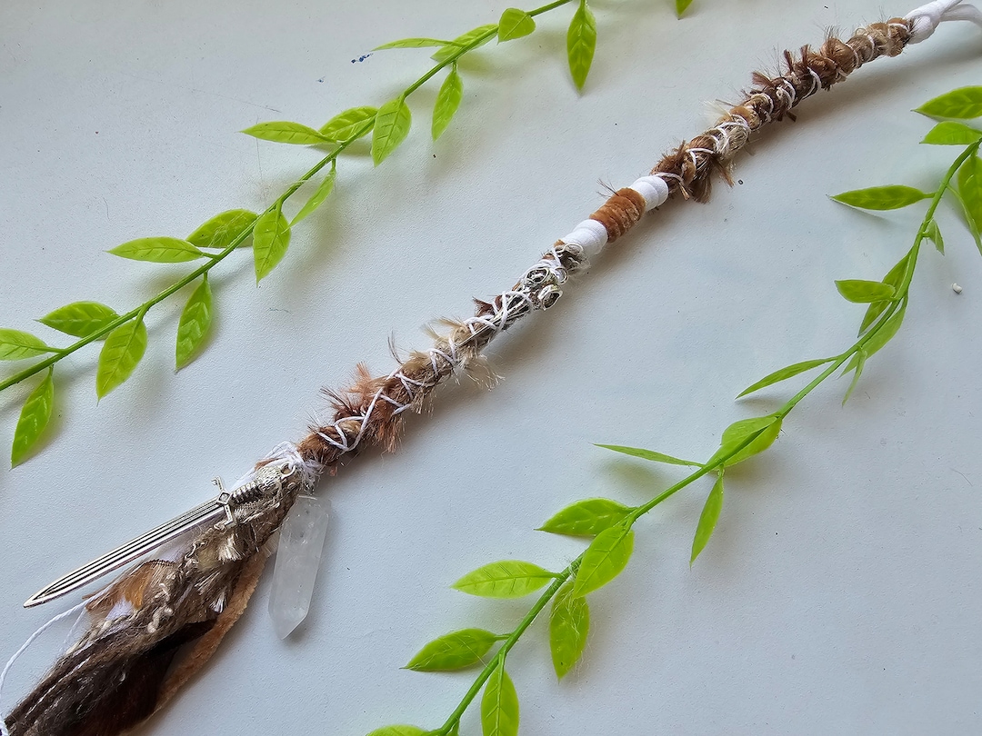 Viking Style Quartz Crystal Hair Wrap With Raven Skull and Sword Charms ...