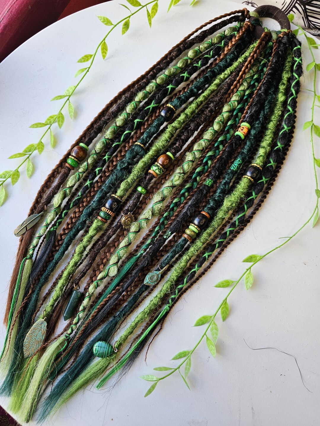 24 20-22inch Dreadlock Pony Tail. Long Green & Dark Brown Dread ...
