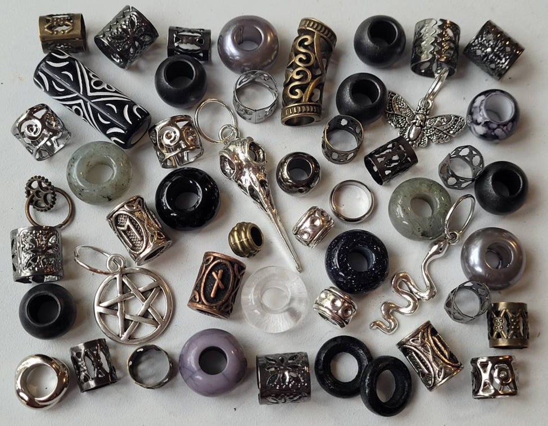 40 Goth Style Dread Beads With Onyx, Black Goldstone Smokey & Clear ...