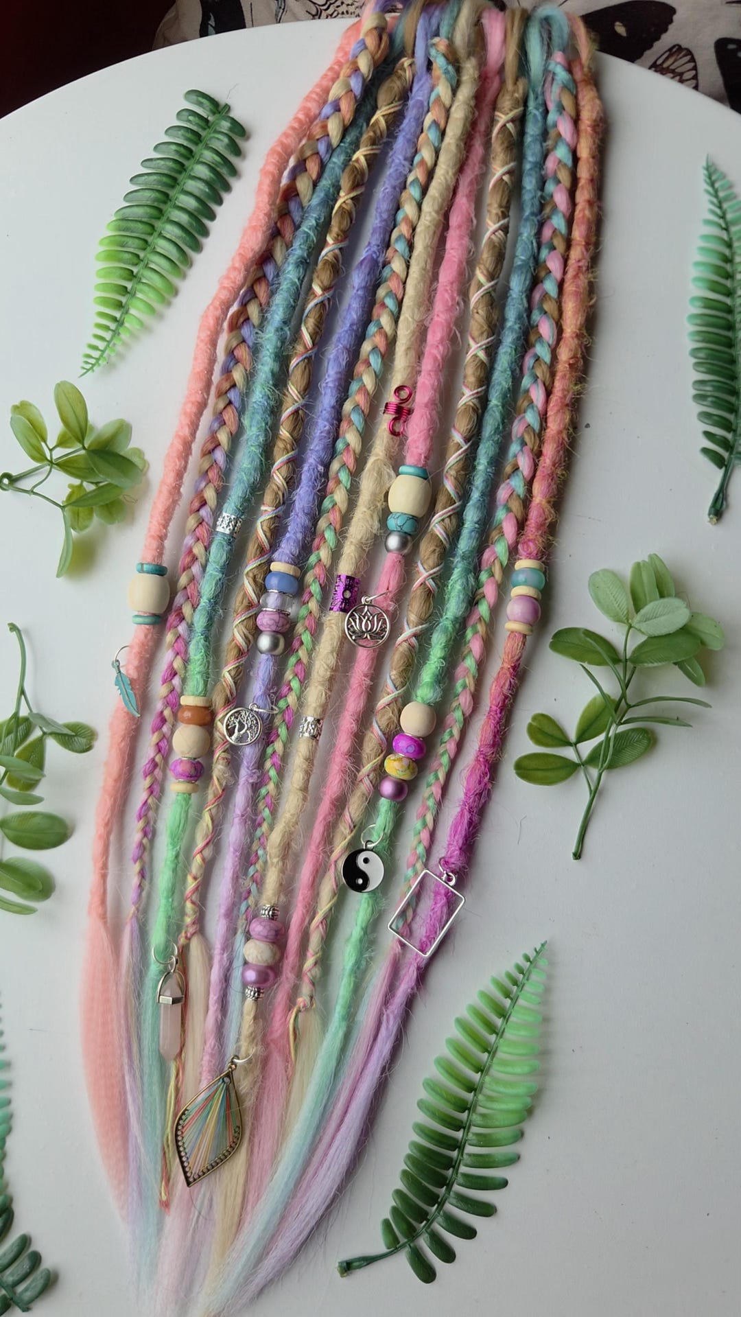 Long Rainbow Pastel Dreadlock Extensions With Crystals ( 12 X 20 - 21 ...