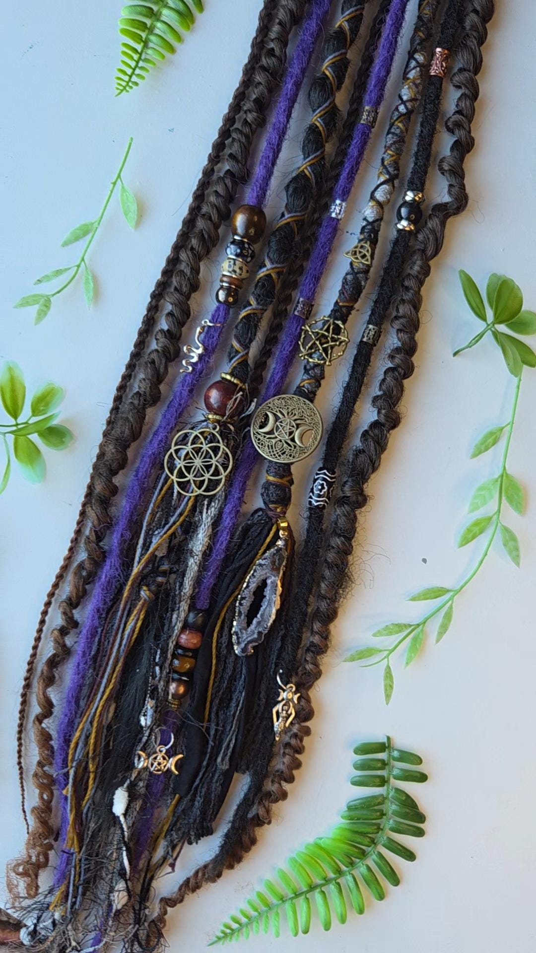 Hair Wrap, Dread & Braid Tie. 50-65cm Layered Lengths. Mixed Crystals ...