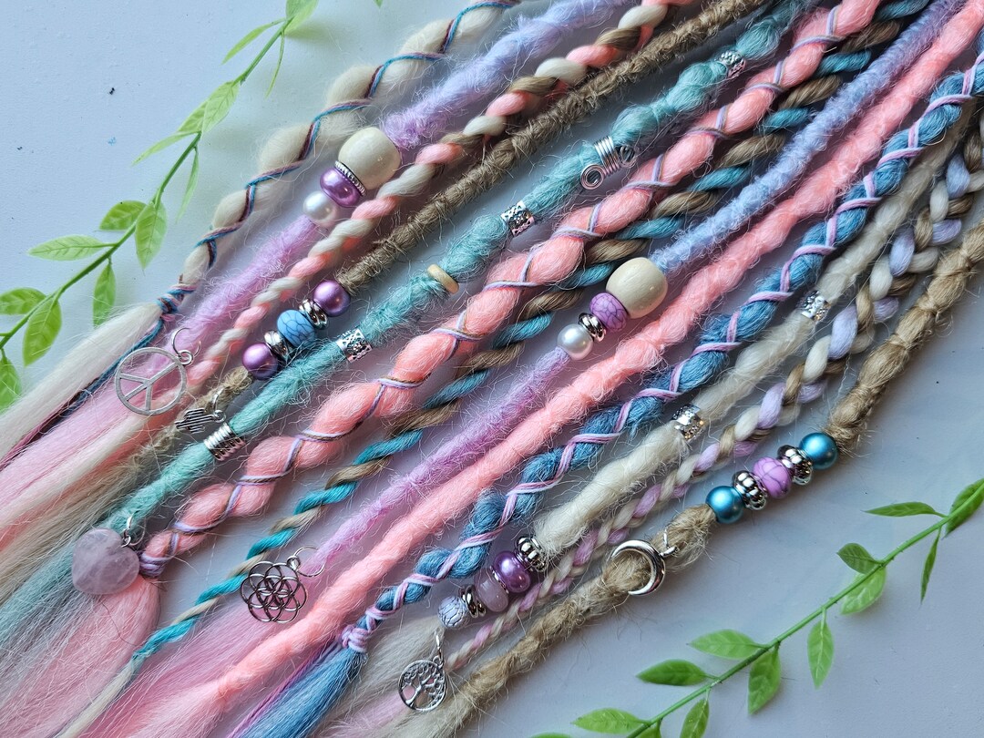Long Pastel Rainbow Dreadlock Extensions With Crystals (13 X 20 Inch ...