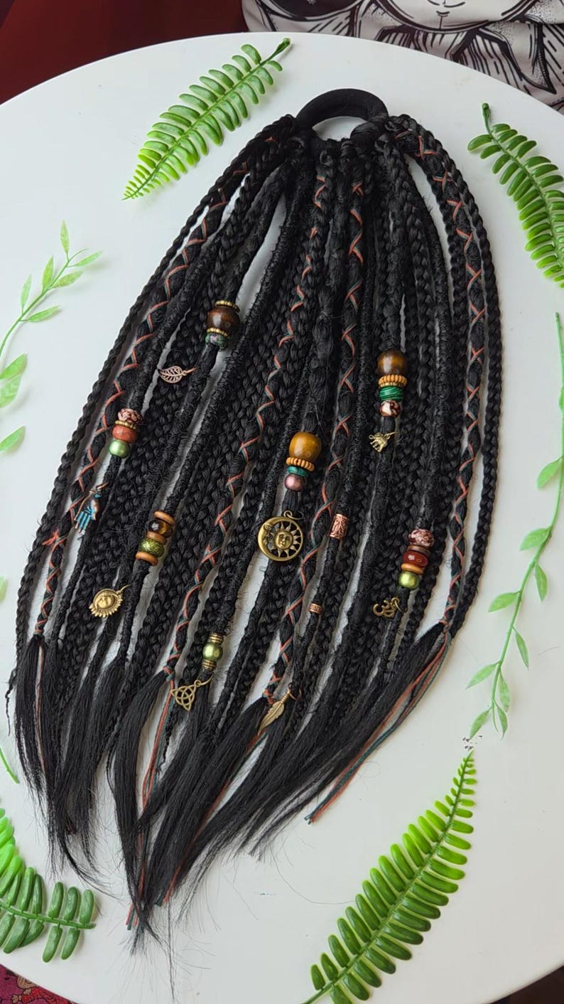 24 X 16-18 Inch Earthy Black Dreadlock and Braid Extension Pony, Mixed ...