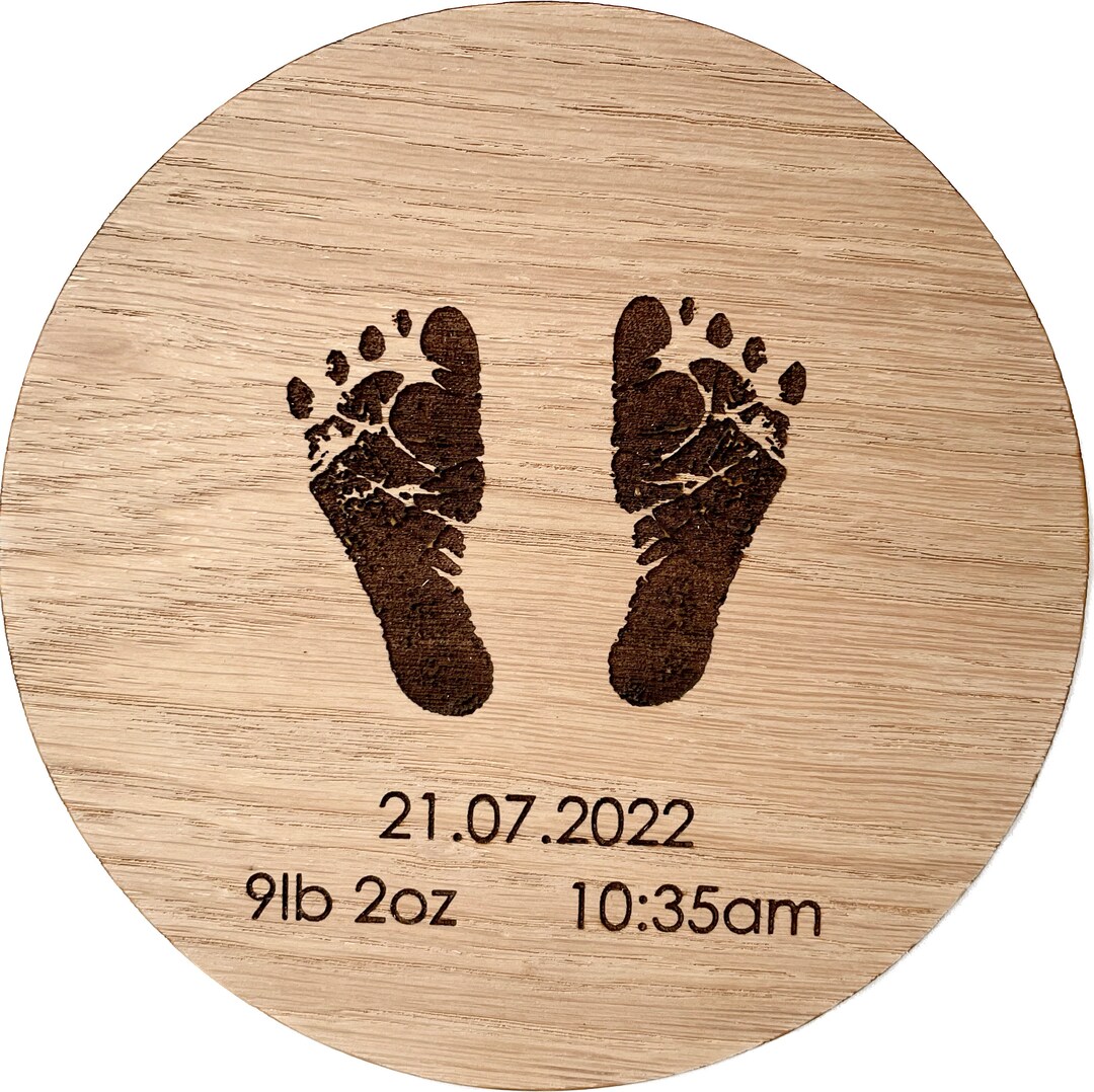Engraved Footprint Birth Announcement Keepsake 15cm Sign Plaque Design ...