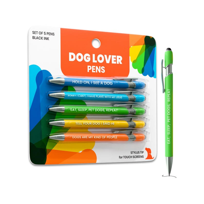 Funny Dog Lover Gift Pen Set: Stylus Tip, Black Ink - Etsy