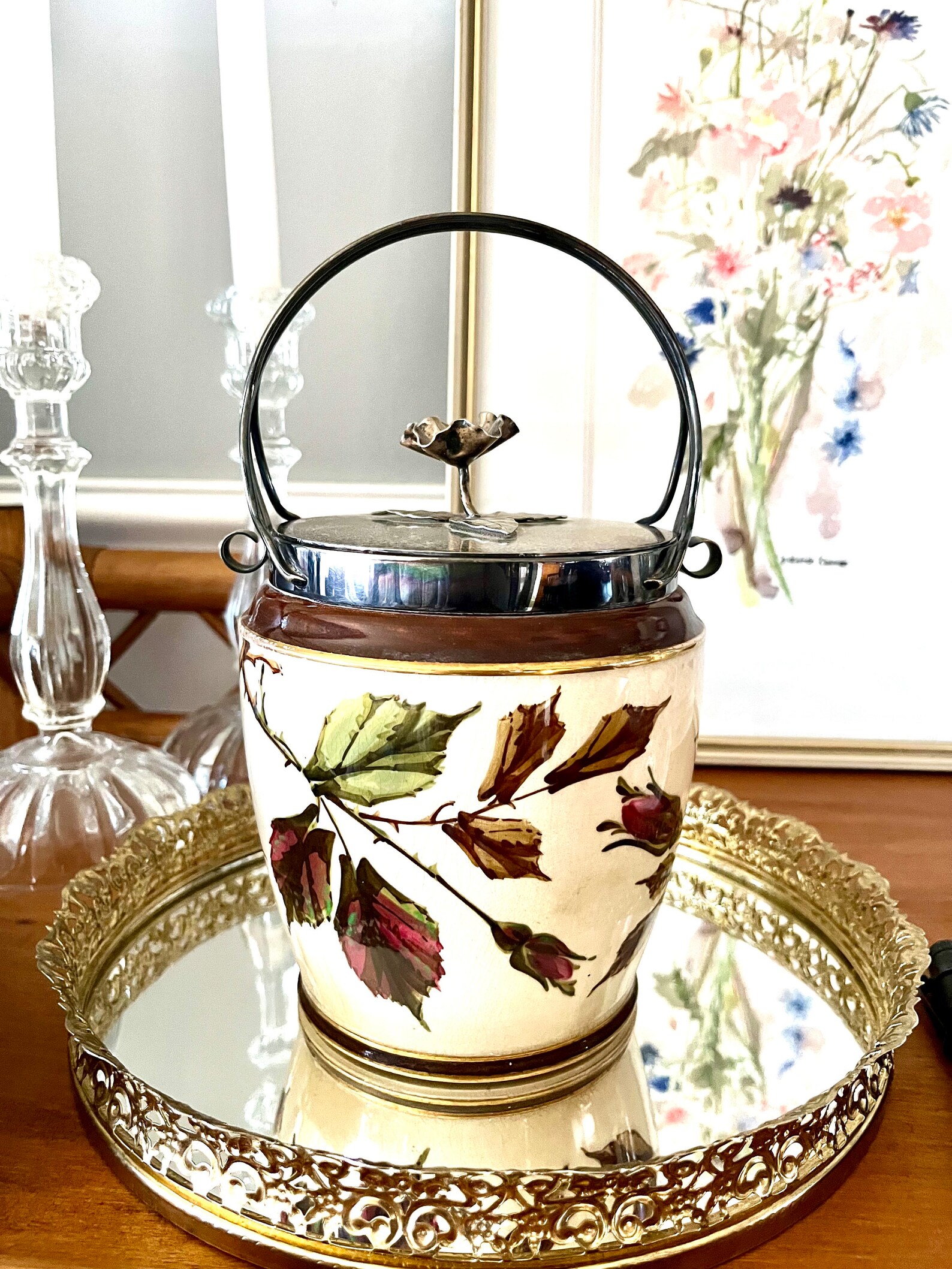 Antique English Handpainted Biscuit Barrel Circa 1880 Taylor ...