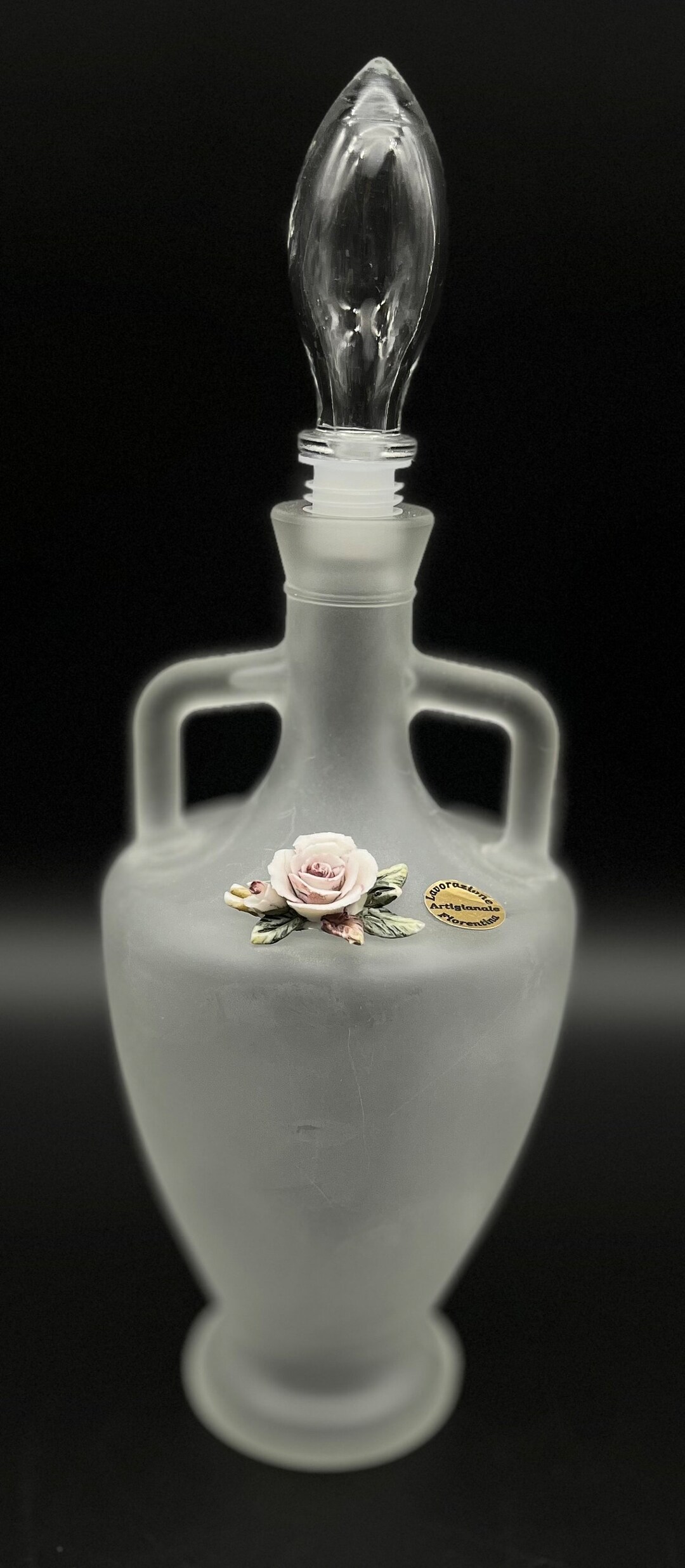 Vintage Italian White Satin Glass Ceramic Rosettes Glass Stopper Double ...