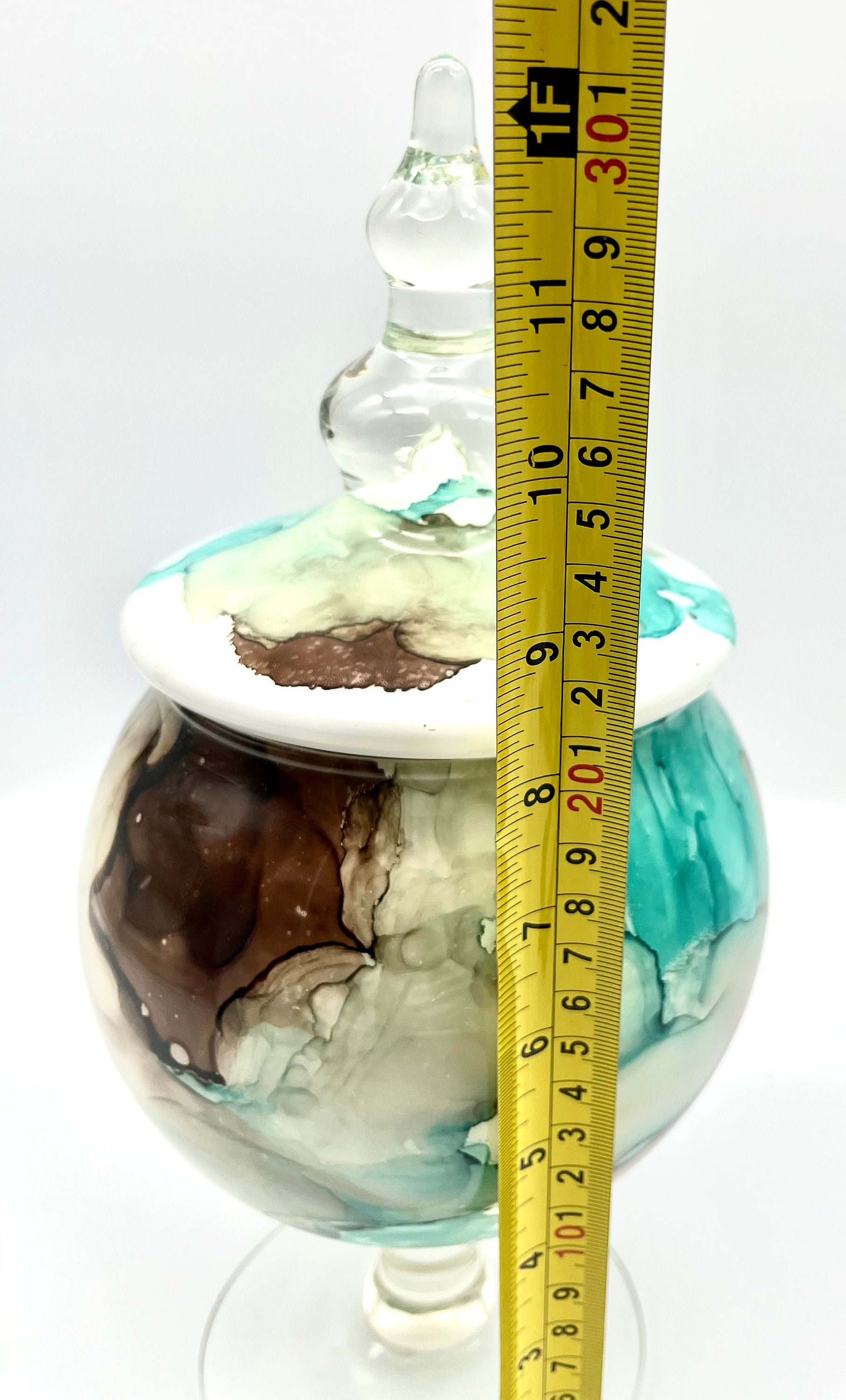 Italian Unique Reverse Painted Art Glass Multi-coloured Franco Compote ...