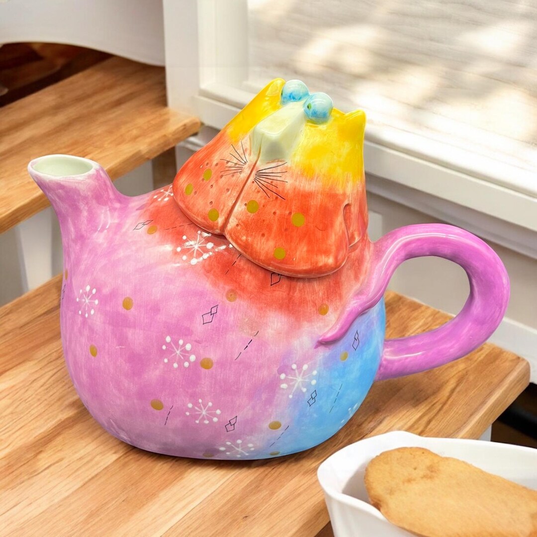 Studio Designworks JOY CATS Rainbow Kitty Cat Ceramic Teapot ...