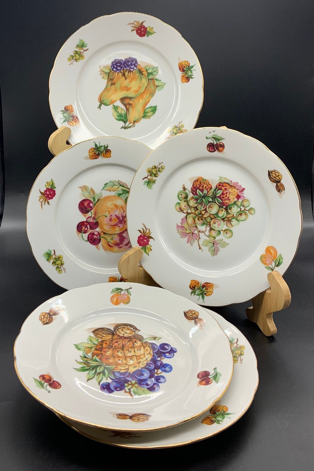 Vintage Bohemian Fine China Czechoslovakian Made Fruit Patterned Gold ...