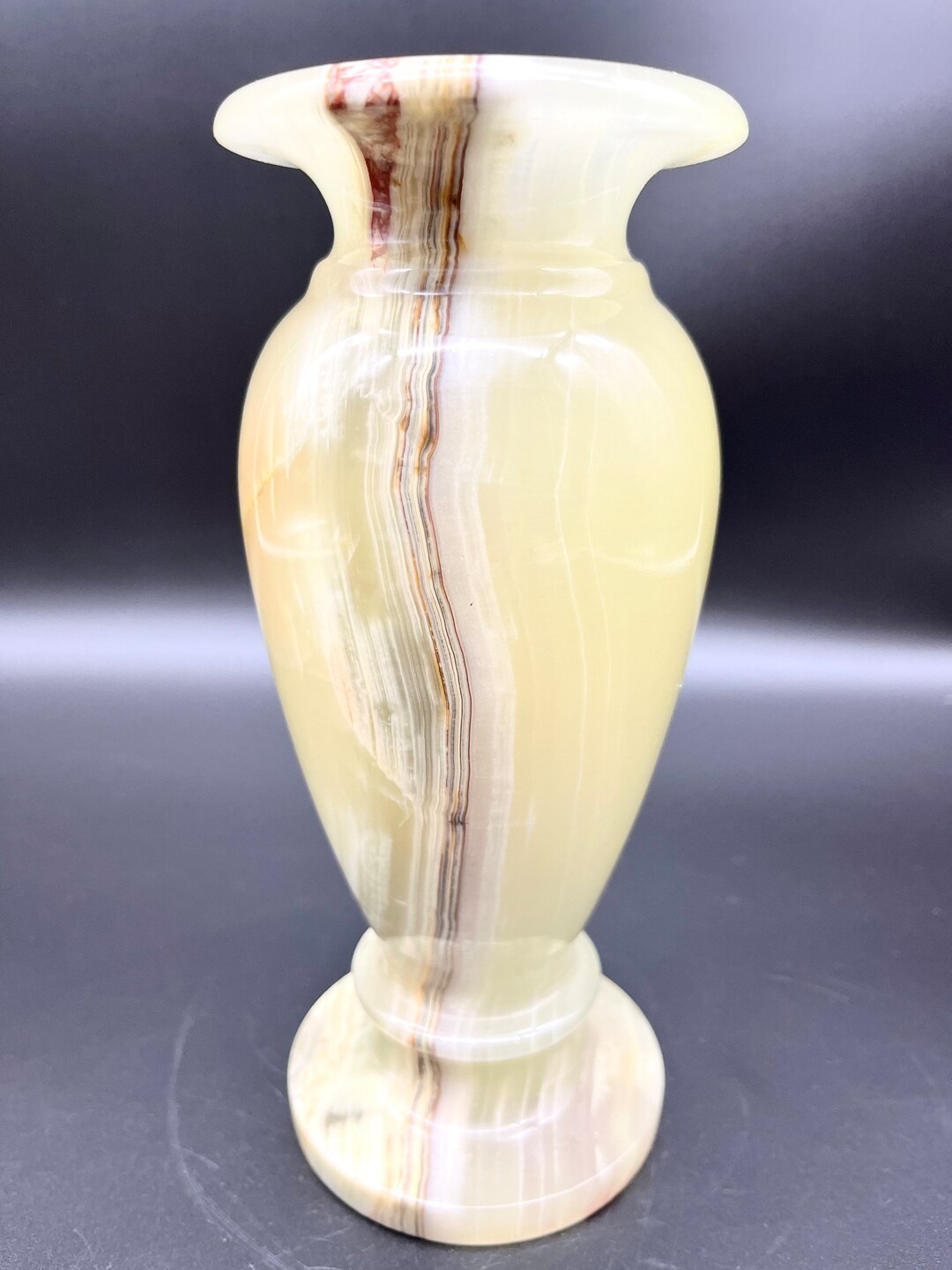 Vintage Alabaster Onyx Marble Like Vase Vessel Ivory With White Brown ...