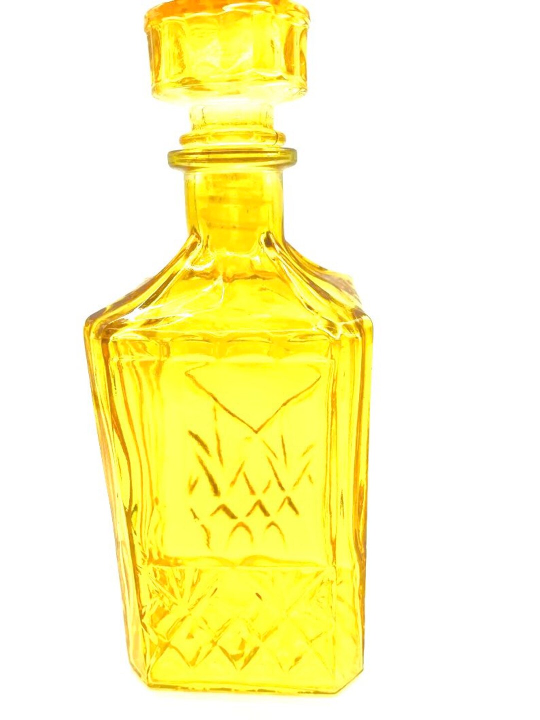 Golden Amber Cut Glass Decanter With Glass Stopper Liquor Barware Table ...