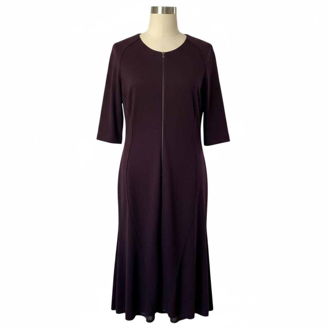 Lida Baday Wool Lined Dress Women's Plum Eggplant Quiet Luxury Designer ...