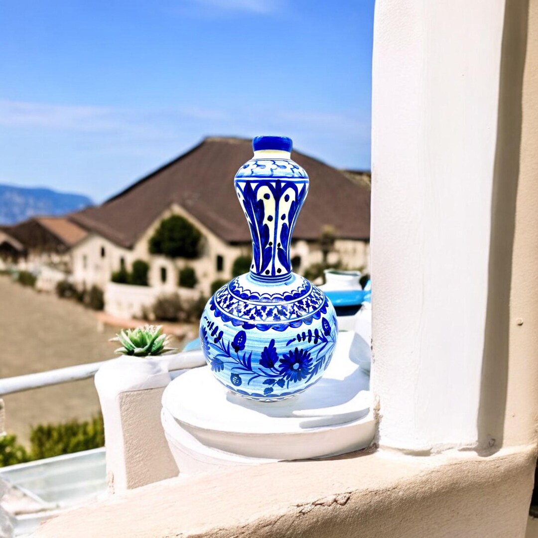 Vintage Blue and White Spanish Mediterranean Floral Design Hand Painted ...