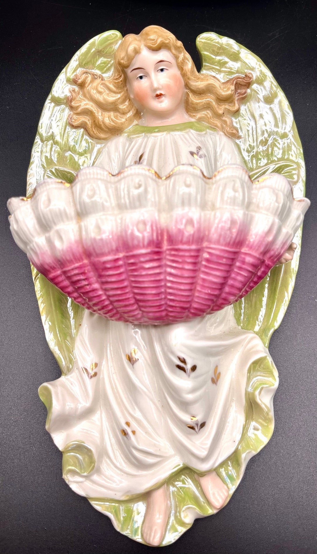 Porcelain Holy Water Font Vessel Angel Wall Hanging Religious Sculpture ...