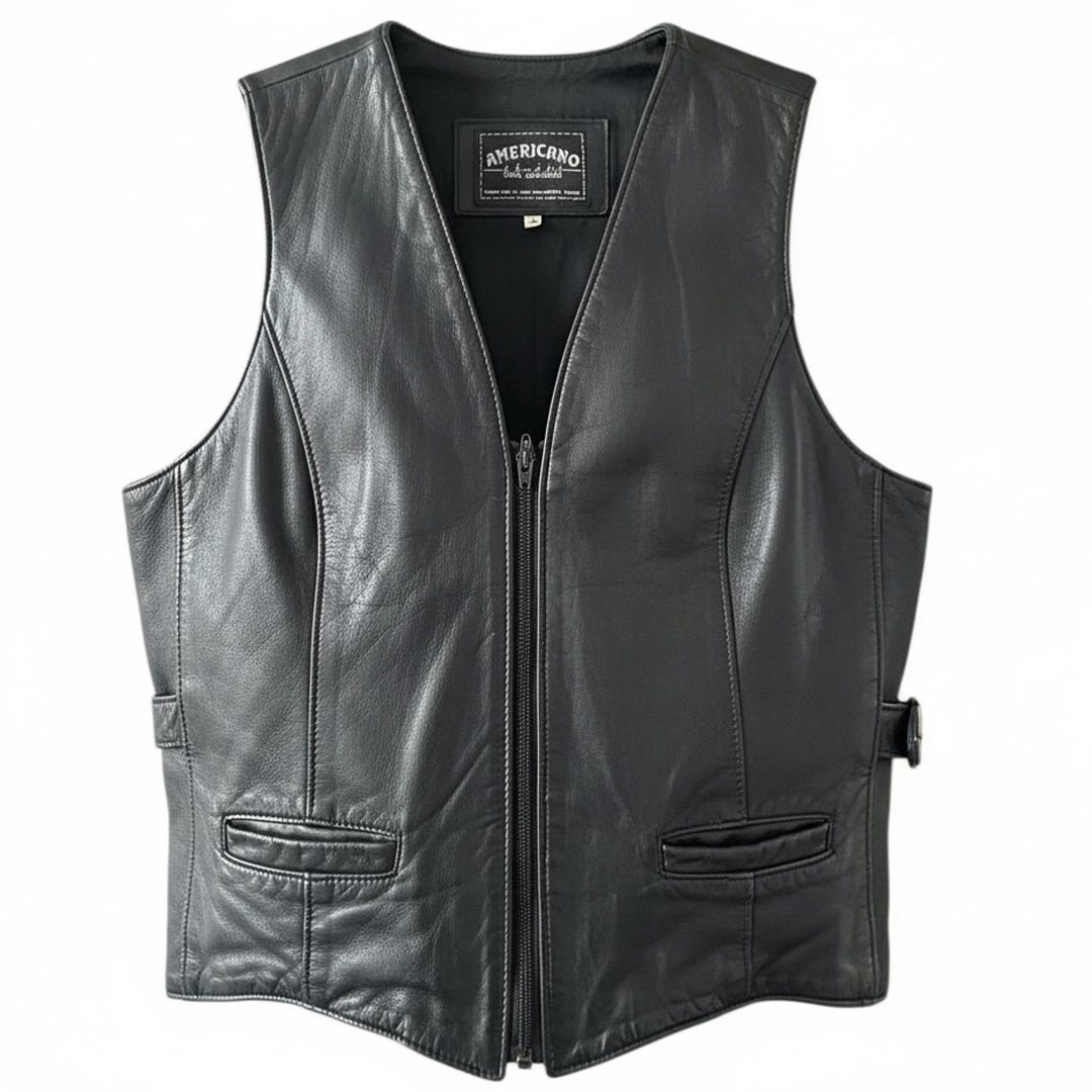 Americano Vintage 100% Leather Vest Unisex Black Zip Front Adjustable ...