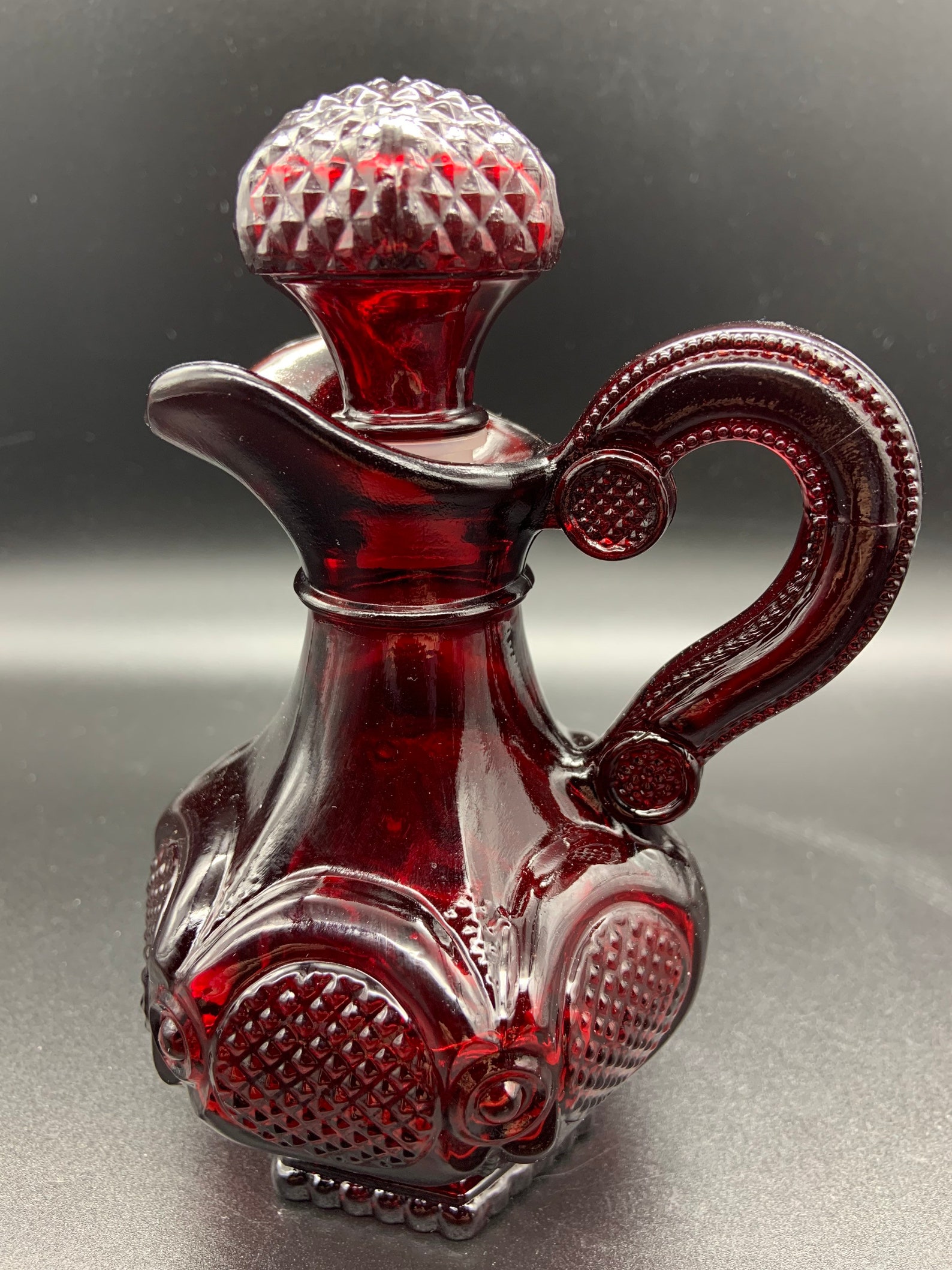 Avon Ruby Red Glass Cape Cod 1876 Cruet Collection Jug Bath Soap Holder ...