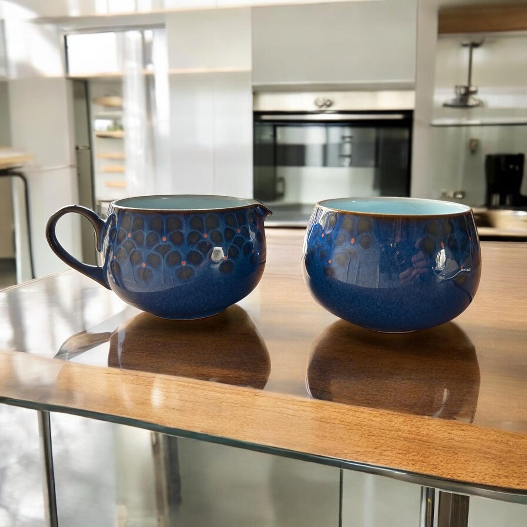 Vintage Denby Pottery Discontinue Midnight Pattern Cream Jug and Sugar ...