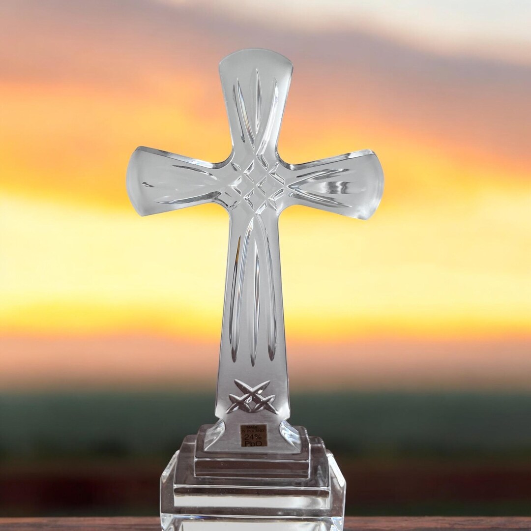 9" Hand Cut 24% Lead Crystal Cross Made in Poland Christian Religion ...