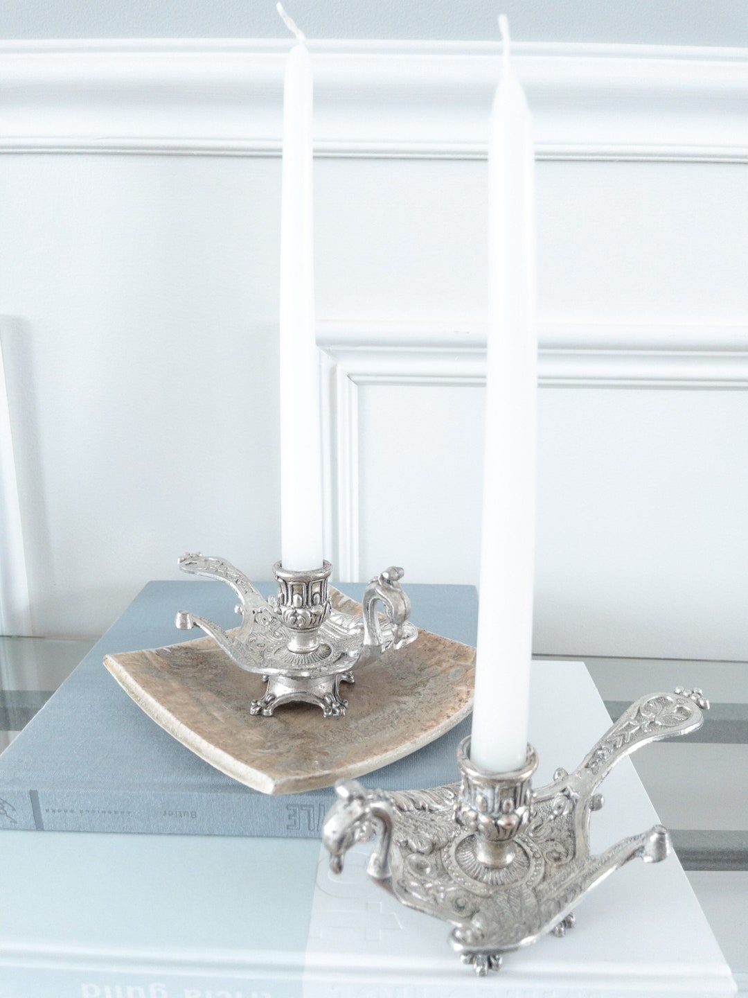 Vintage Pair of Phoenix Bird Silver Plated Candlestick Holders Embossed ...