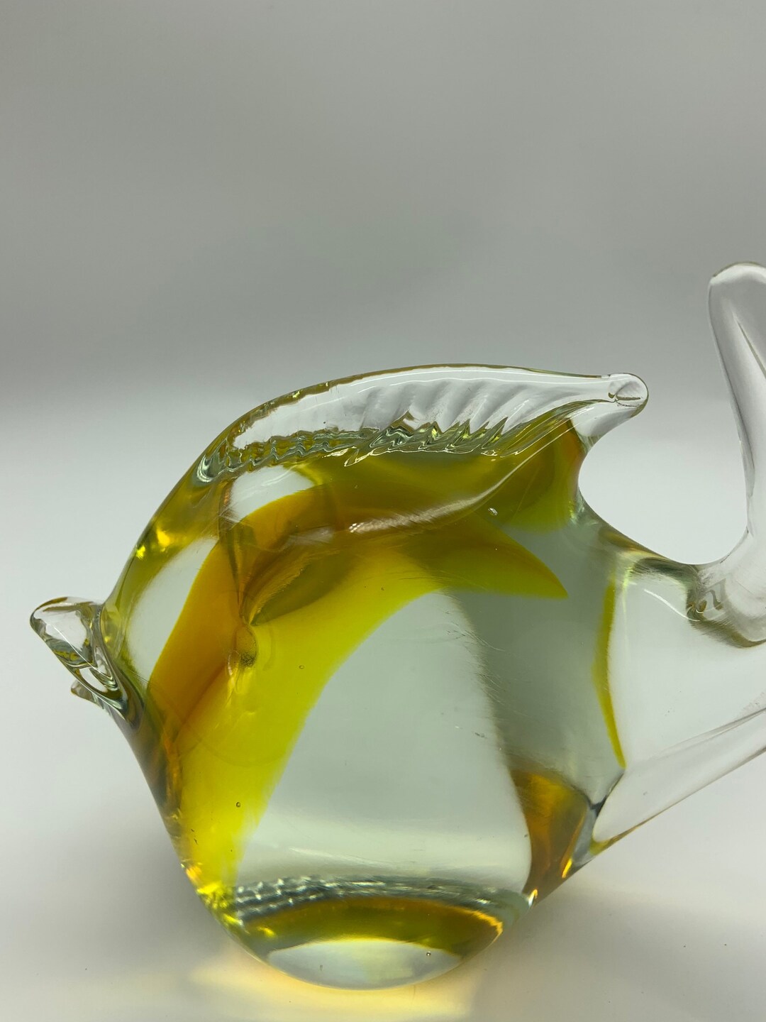 Vintage Handblown Murano Glass Yellow Clear Moon Tropical Fish Marine ...