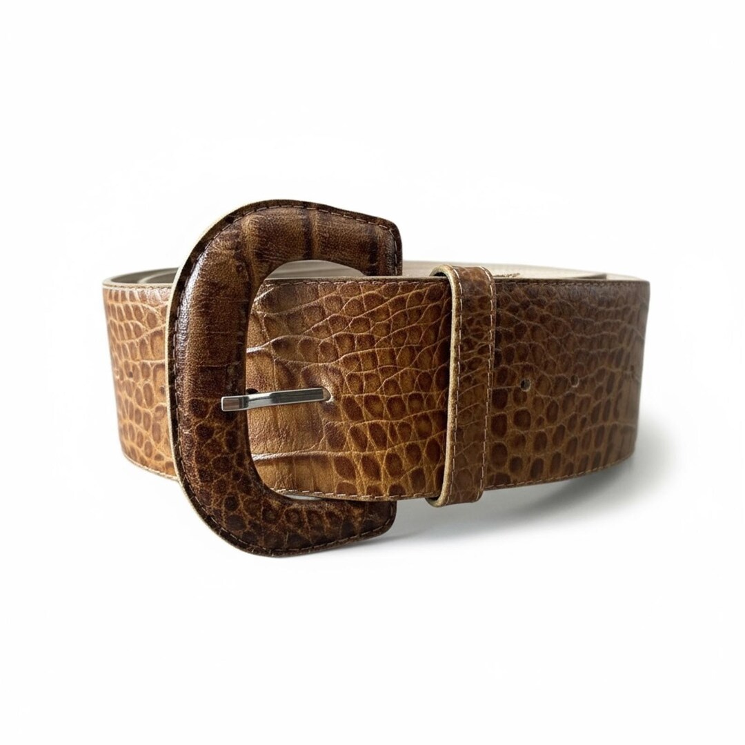 Shepherds Genuine Leather Croc Embossed Wide Belt Brown Boho Western ...